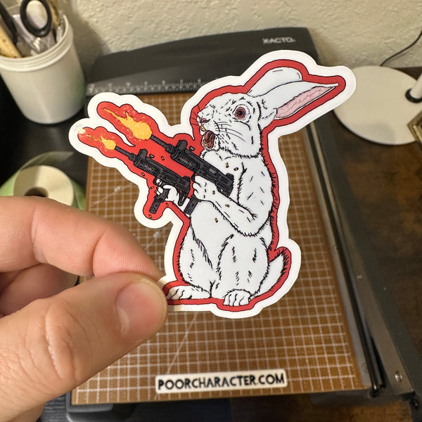 Blastin' Bunny – Funny Animal Sticker | Poor Character